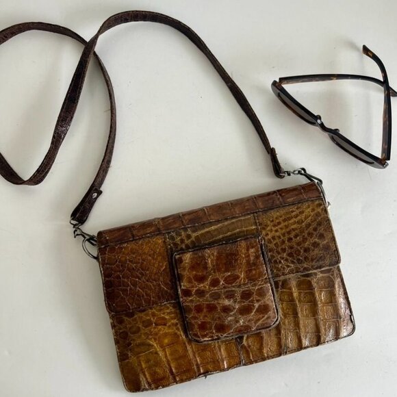 Vintage | Bags | Vintage 7s Genuine Croc Leather Slim Snap Button ...
